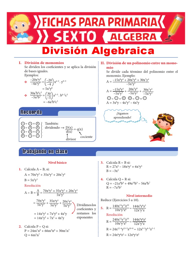 División Algebraica para Sexto de Primaria | PDF | División ...