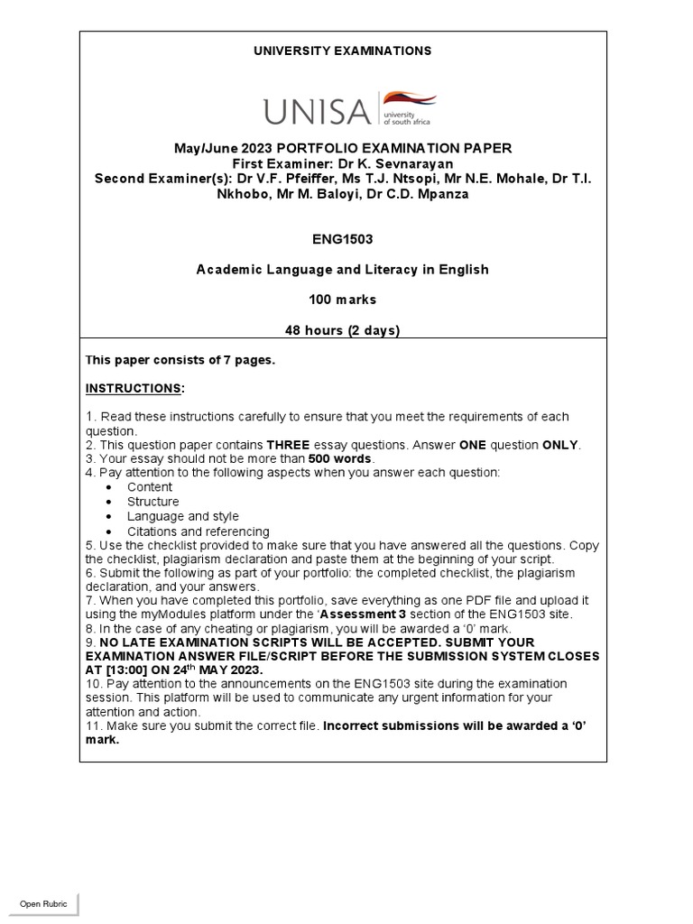 Eng1503 May June 2023 Eqp | PDF | Citation | Essays