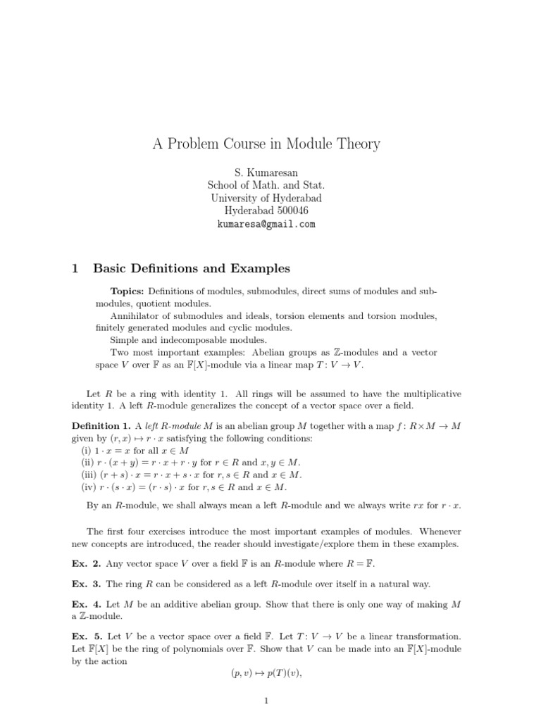 A Problem Course in Module Theory | PDF | Module (Mathematics) | Ring ...
