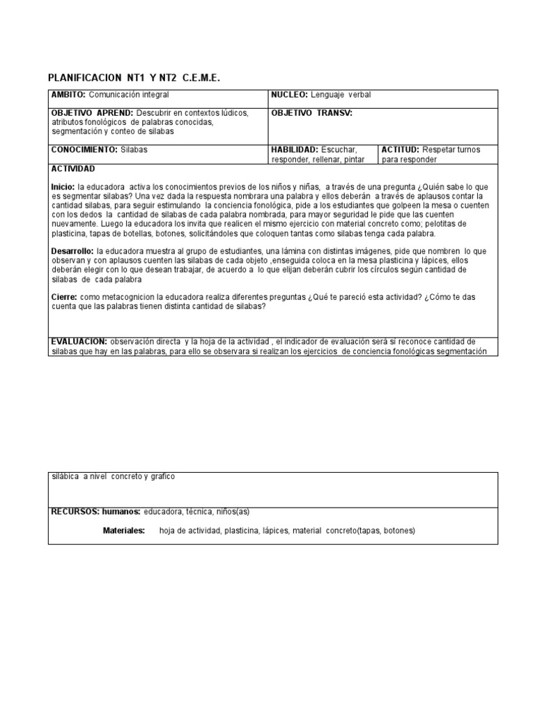 Planificacion NT1 y NT2 C | PDF