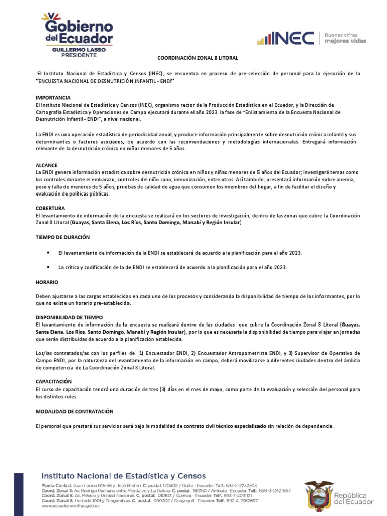 Reclutamiento ENDI 2023 Zonal 8 | PDF | Ecuador