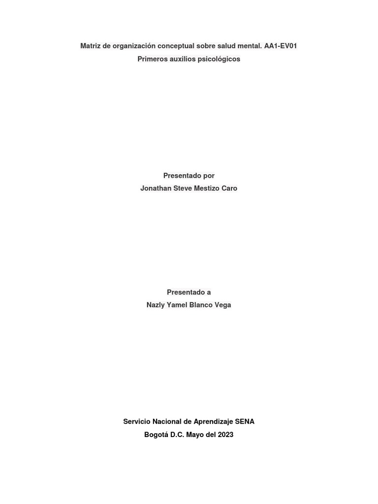 Matriz de Organización Conceptual Sobre Salud Mental AA1 EV01 | PDF ...