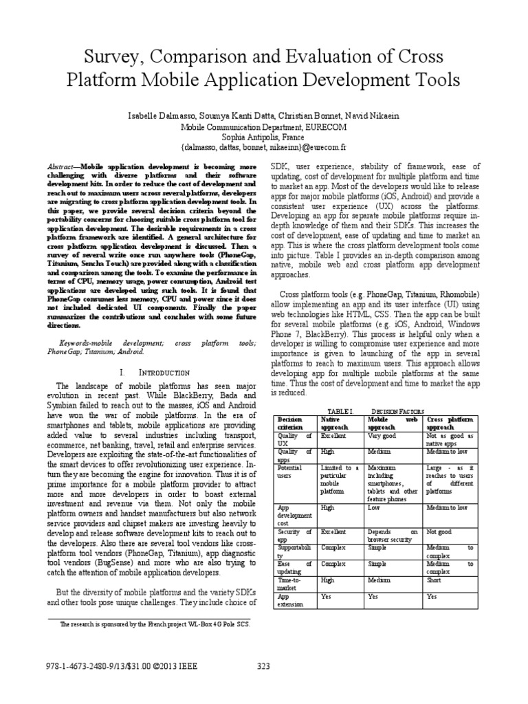 Survey Comparison And Evaluation Of Cross Platform Mobile Application