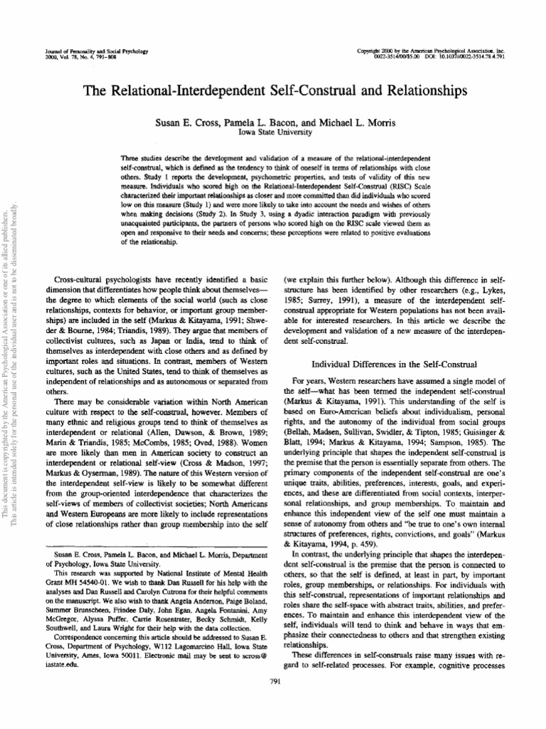 The Relational-Interdependent Self-Construal and Relationships | PDF ...