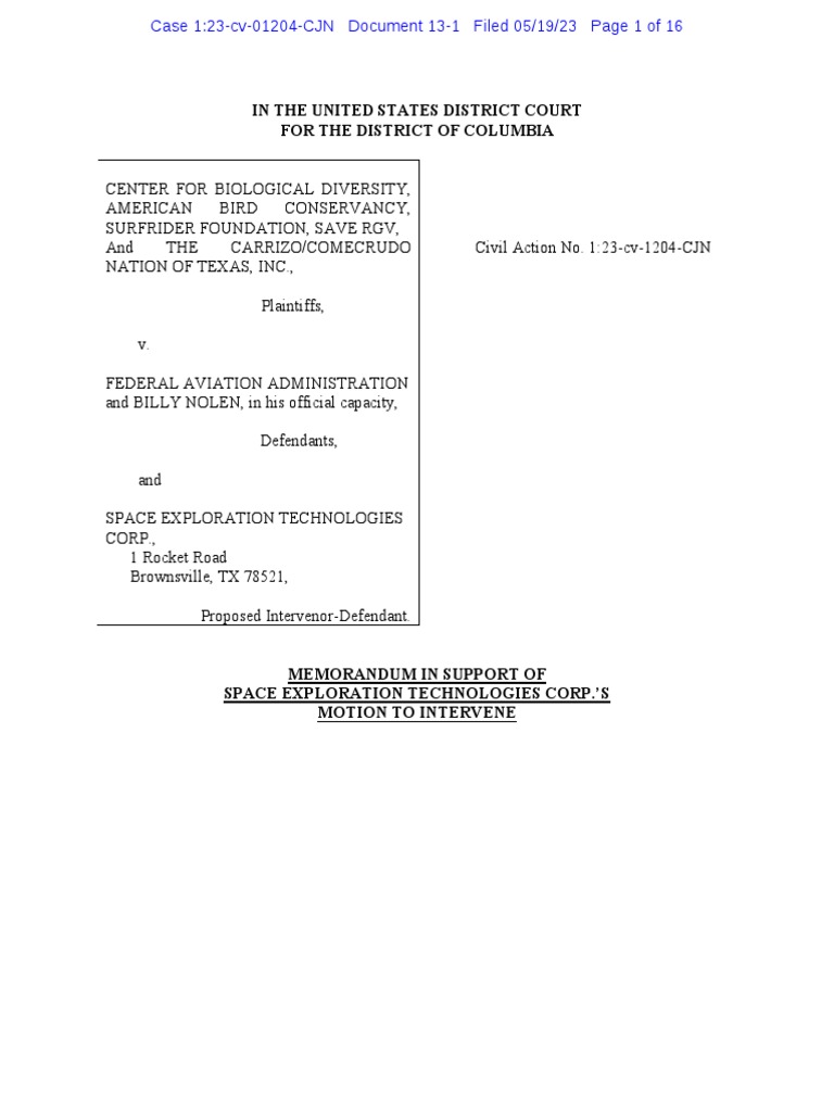 SpaceX Seeks Court Intervention | PDF | National Environmental Policy ...