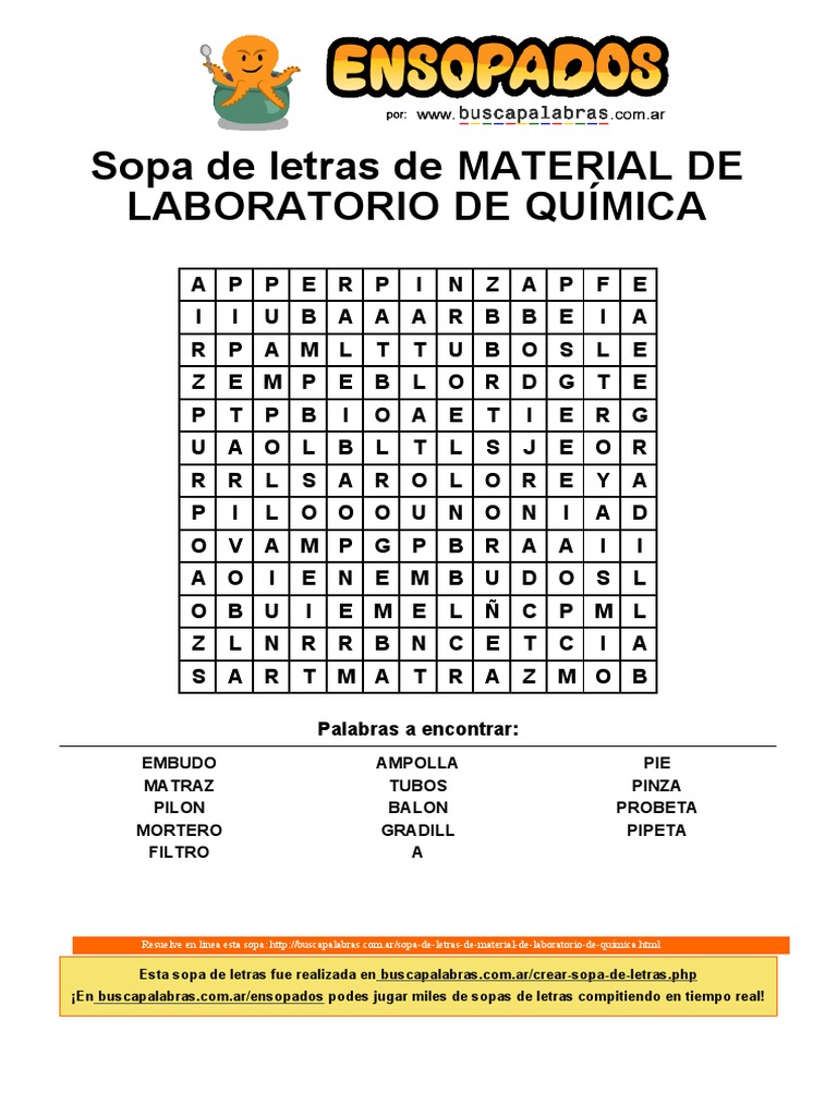 Sopa de Letras de Material de Laboratorio de Química | PDF
