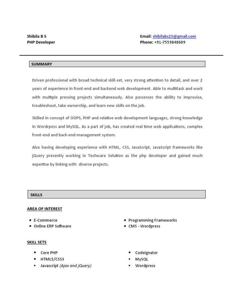 Shibila (Resume) 1 | PDF | Word Press | J Query