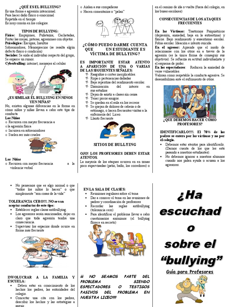 Triptico Del Bullying 8 | PDF | Salud mental | Conceptos psicologicos