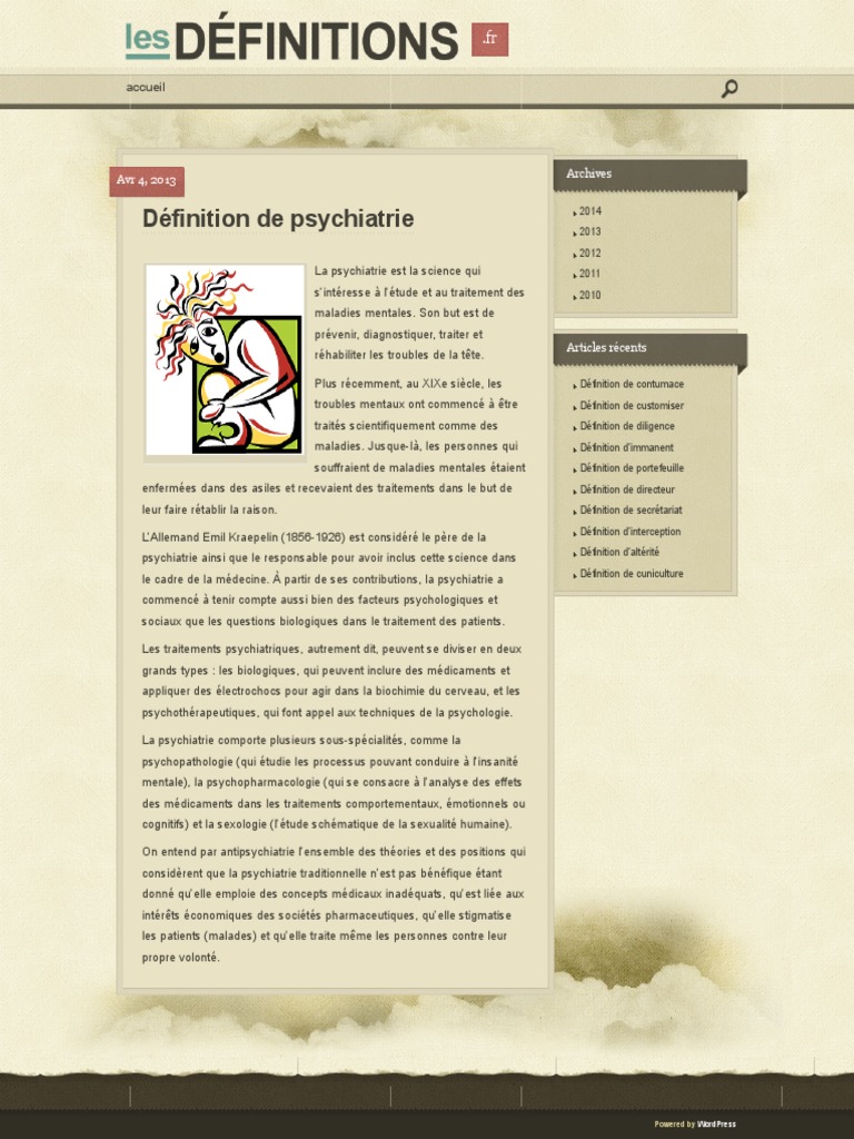 Définition de la psychiatrie | PDF | Psychiatrie | Trouble mental