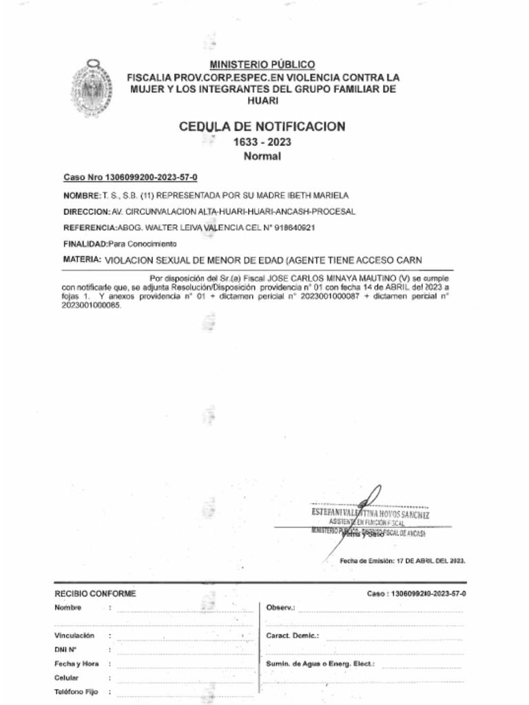 Cedula N° 1633-2023, Caso 57-2023, Abog Walter Leiva | PDF