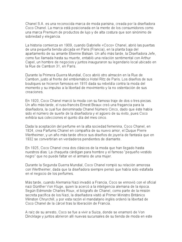 Historia y legado de Chanel S.A. | PDF | Estilo de vida