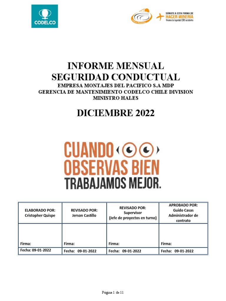 Informe Mensual de Seguridad Conductual Diciembre 2022 | PDF | Andamio