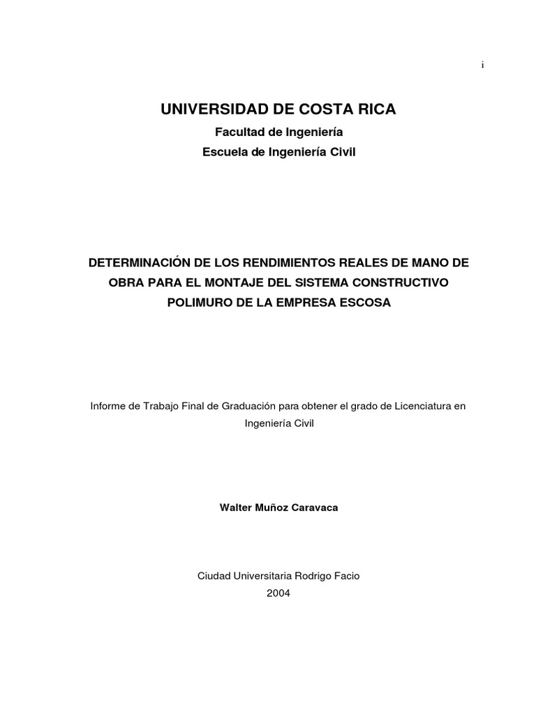 Determinacion De Rendimientos Reales De Mano De Obra Para El Montaje