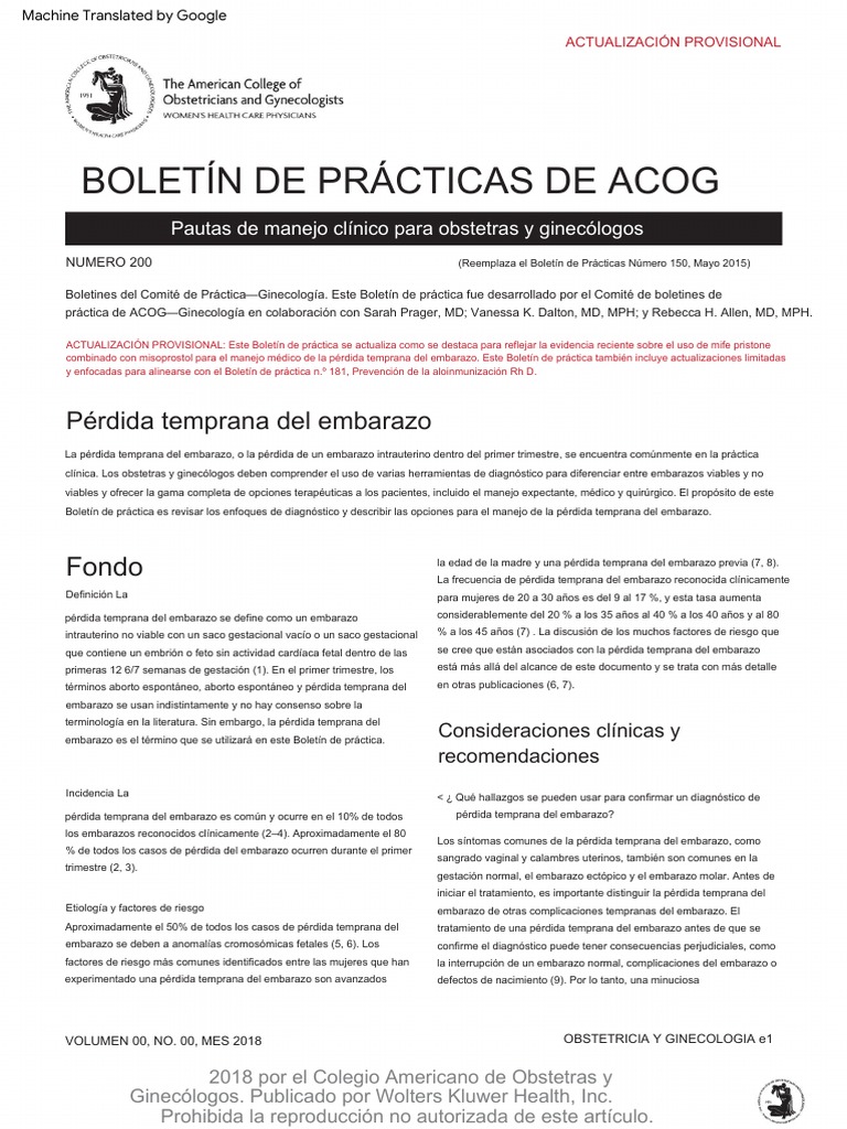 ESP - Acog Practice Bulletin No 200 2018 EARLY PREGNANCY LOSS | PDF ...