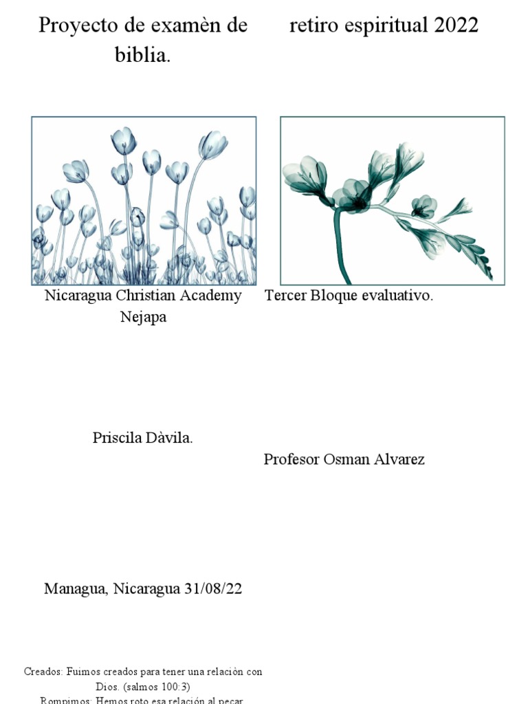 Proyecto de Examèn de Biblia. Retiro Espiritual 2022: Nicaragua ...