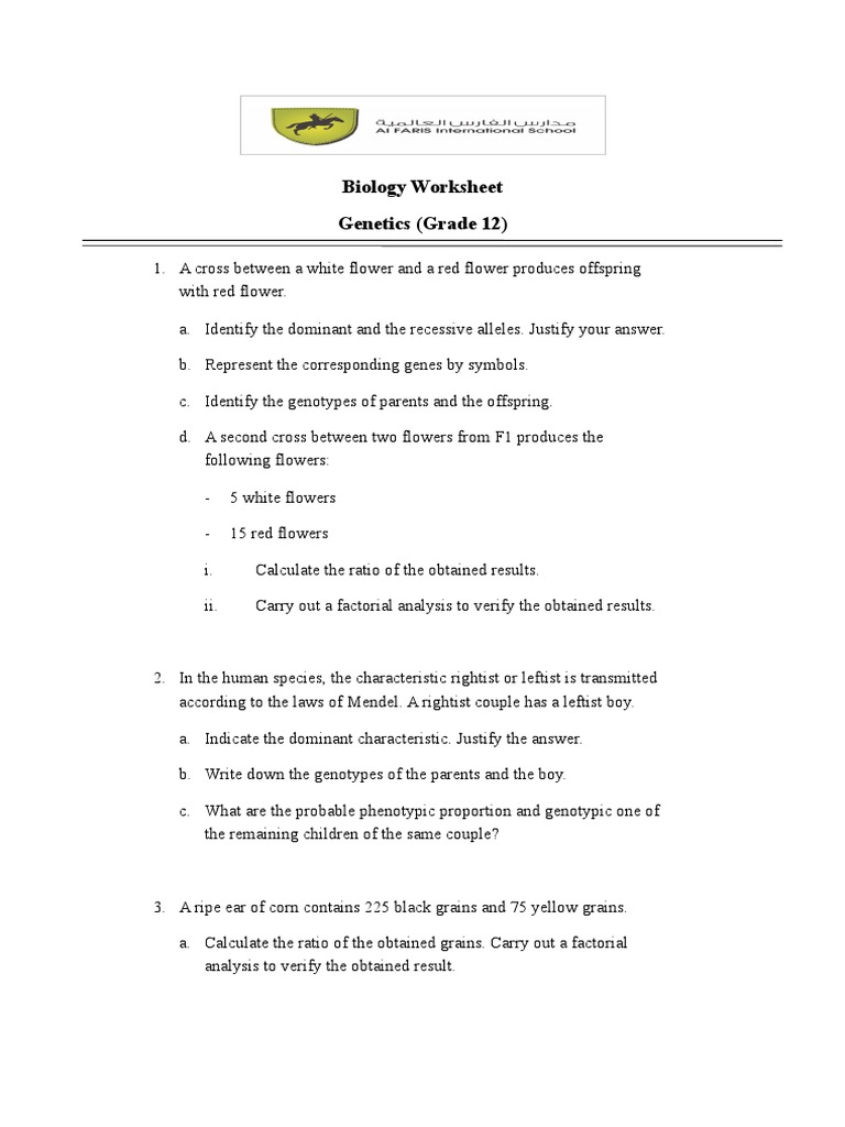 Biology Worksheet 1 - Genetics (Grade 12) | PDF | Dominance (Genetics ...