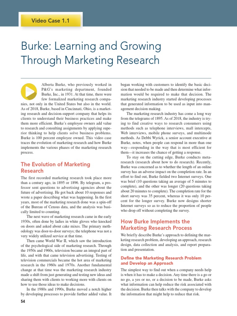 Case 1 - Burke | PDF | Marketing Research | Marketing