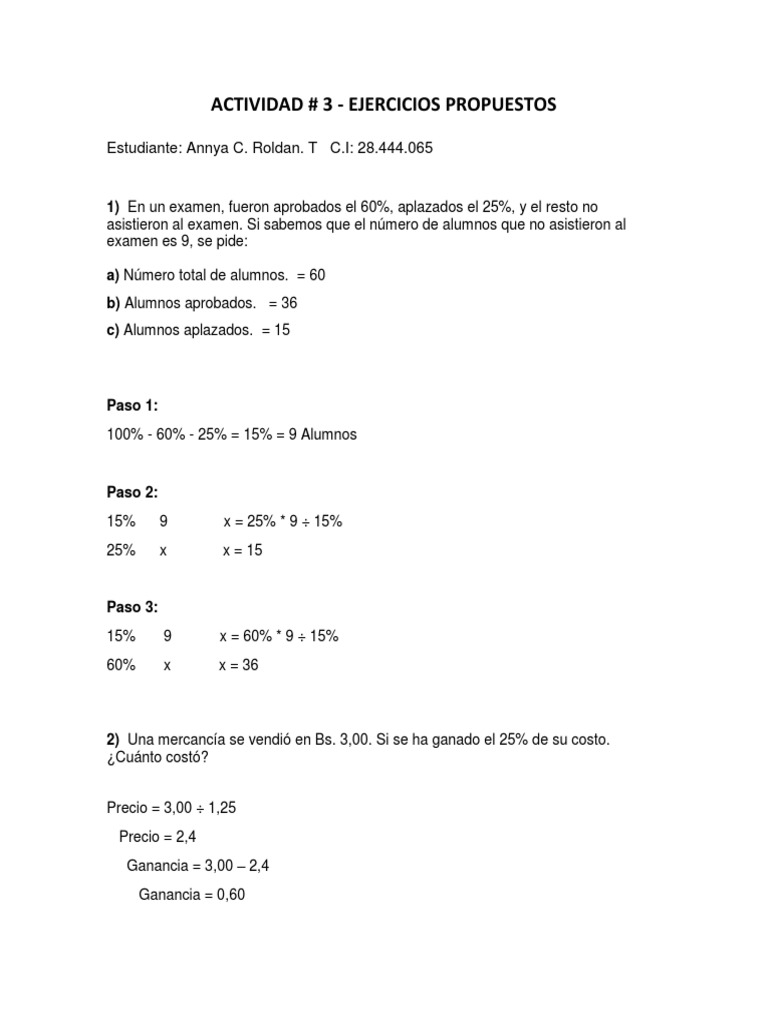 Actividad # 3 - Ejercicios Propuestos | PDF