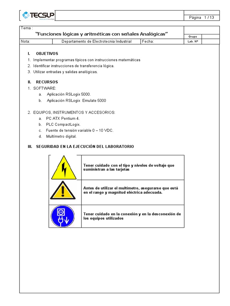 Lab 06 “Funciones Lógicas y Aritméticas Con Señales Analógicas” COMPAC | PDF | Logaritmo | Señal ...