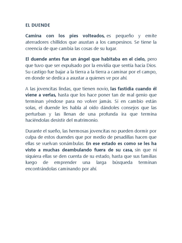 Actividad Leyenda El Duende | PDF