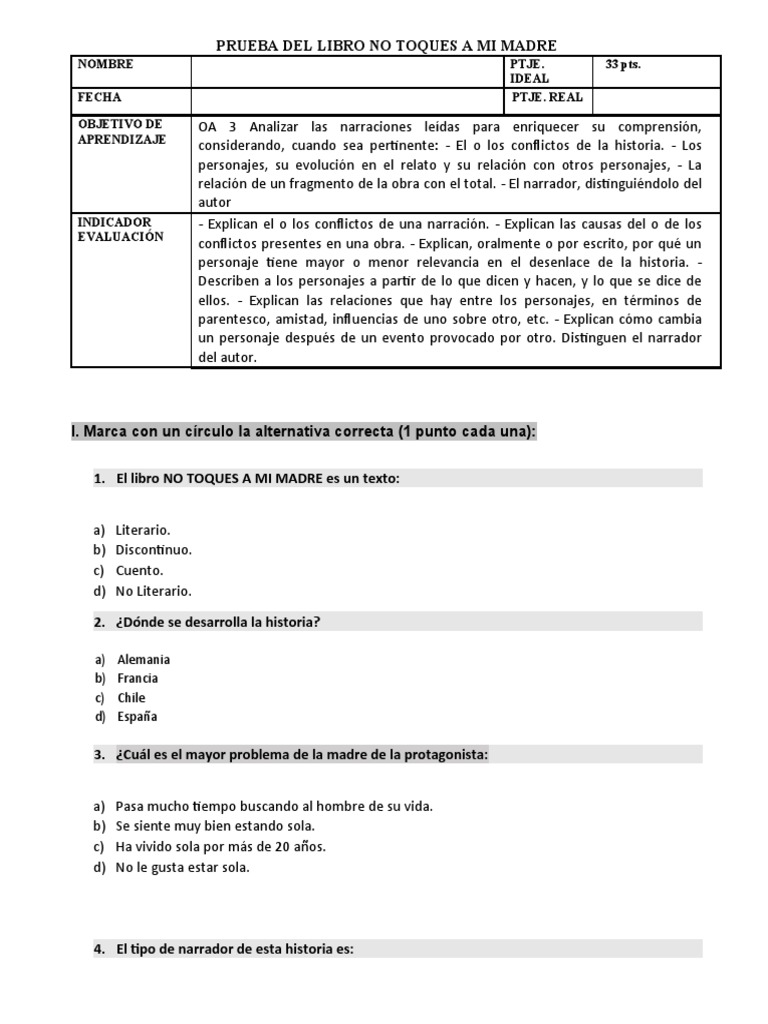 Prueba Libro No Toques A Mi Madre para Imprimir | PDF | Narración