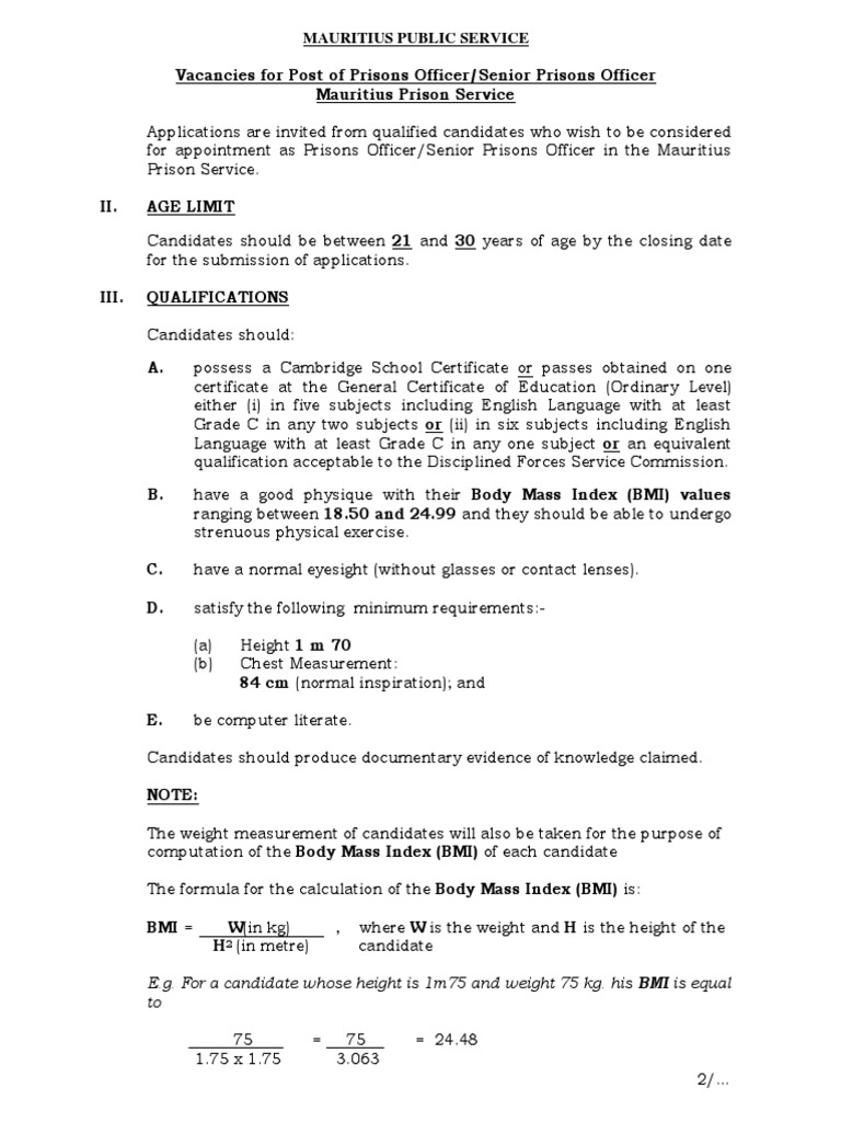 Prisons Officer | PDF | Body Mass Index