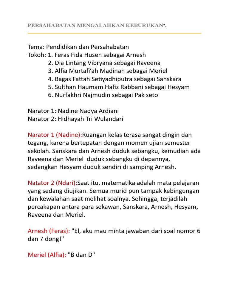Narator 1 (Nadine) :: Persahabatan Mengalahkan Keburukan | PDF