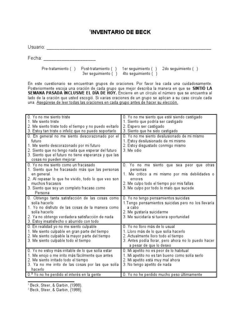 Inventarios de Beck | PDF