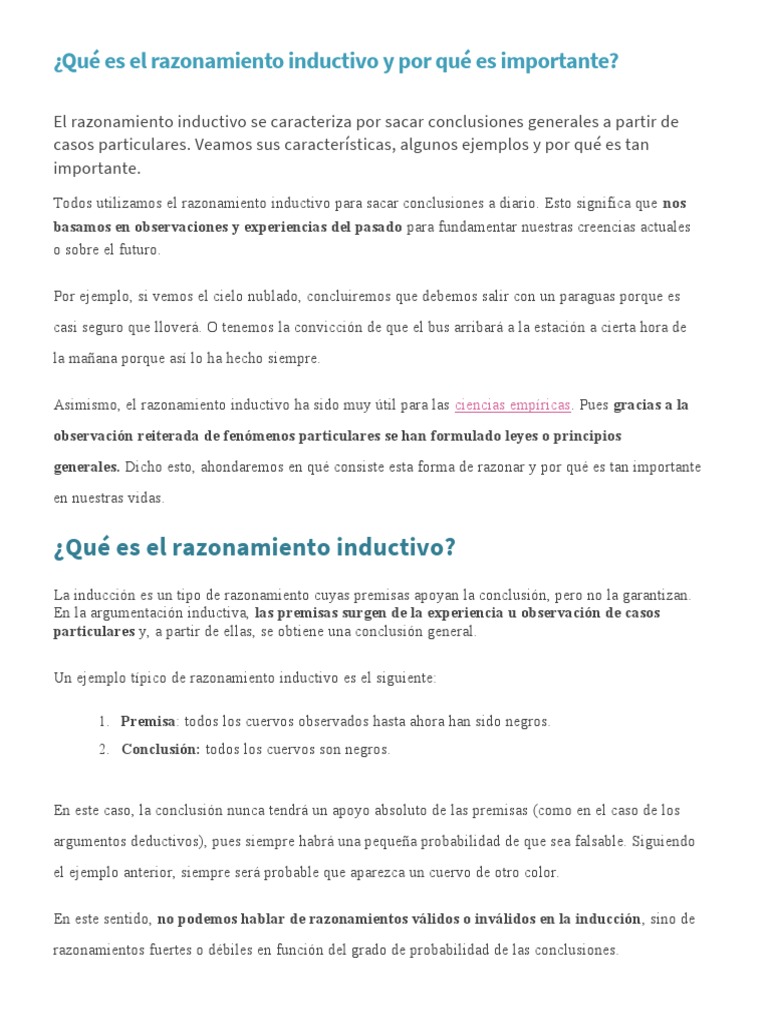 Qué Es El Razonamiento Inductivo y Por Qué Es Importante | PDF | Razonamiento inductivo | David Hume