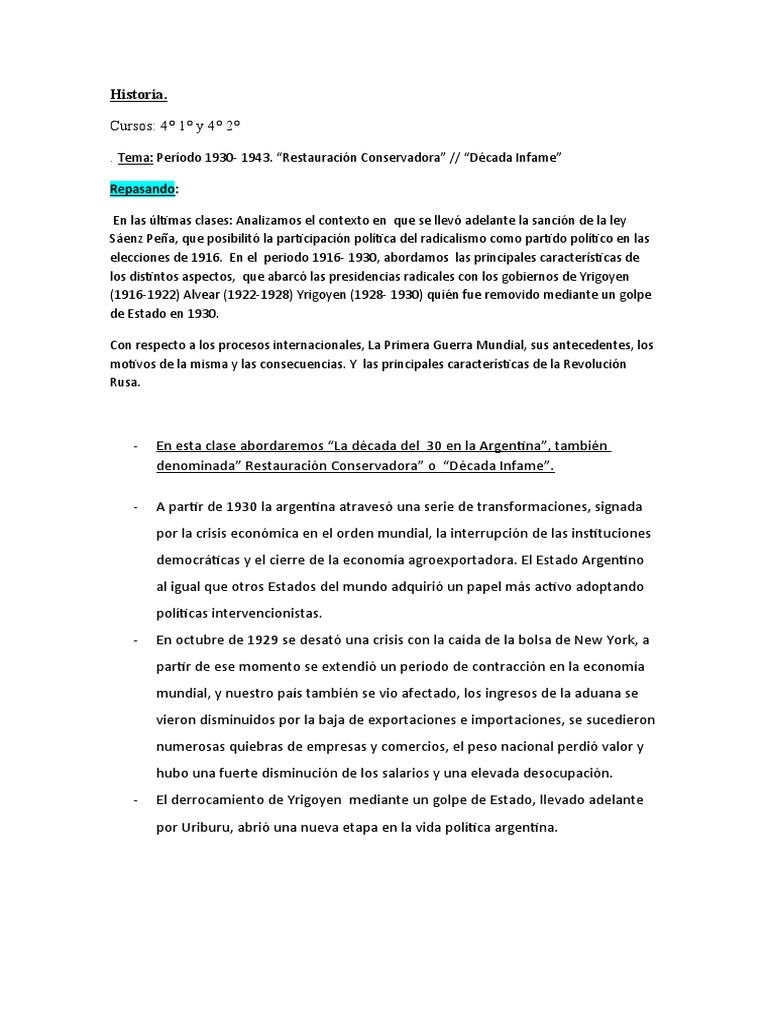 Historia Periodo 1930 - 1943 | PDF | Gobierno