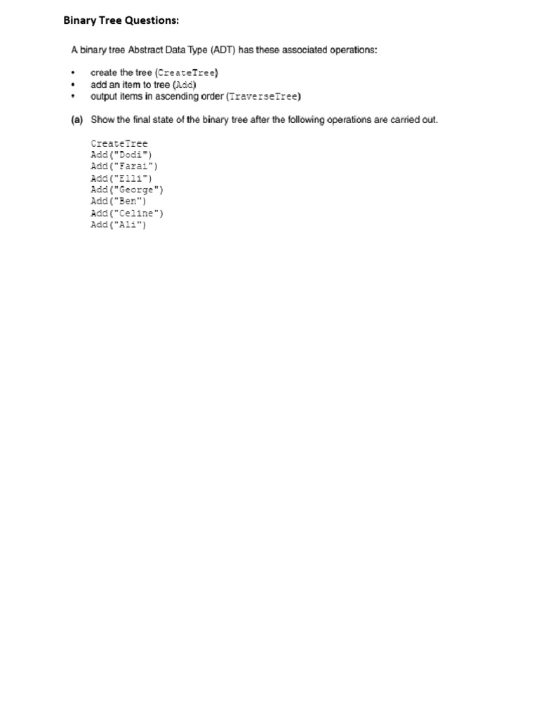 Binary Tree Questions Pdf 