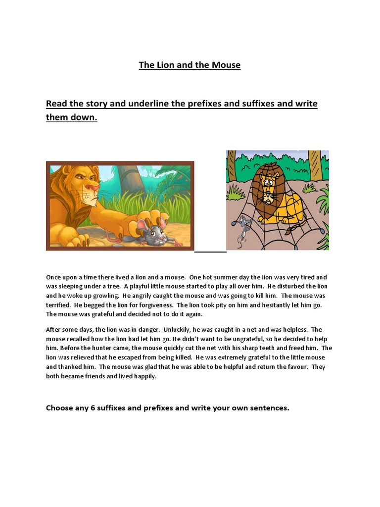 Lion and Mouse: Story with Suffixes | PDF