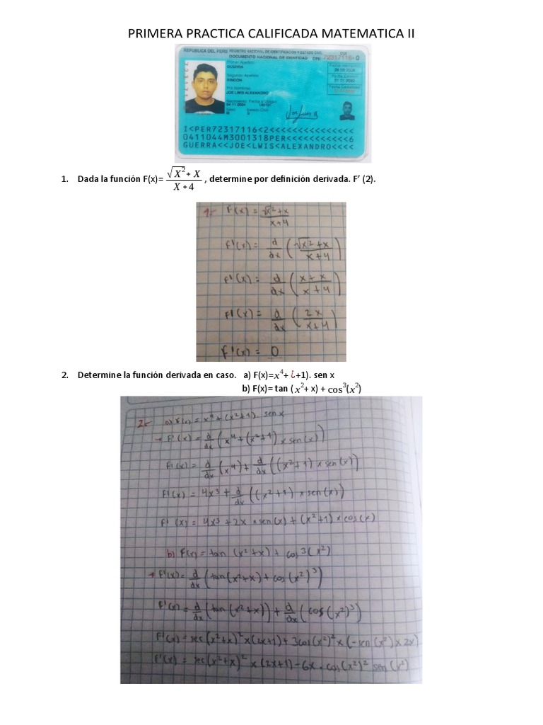 Primera Practica Calificada Matematica II | PDF