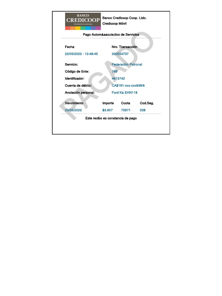 Comprobante Operacion 300554737 | PDF | Finanzas y dinero