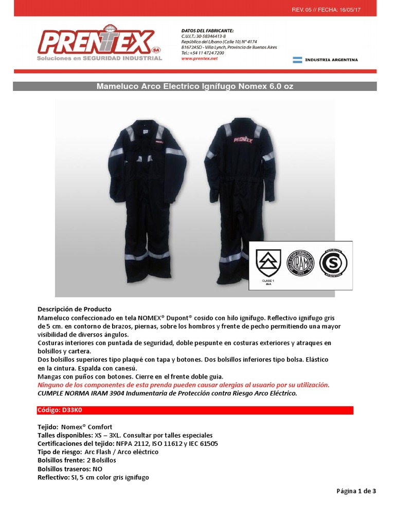 Es 321 C Fakepath d33k0 Ficha Mameluco Arco Electrico Nomex Comfort 6 0 ...