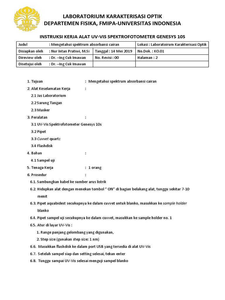 Prosedur Penggunaan Cuvvet UV-Vis | PDF