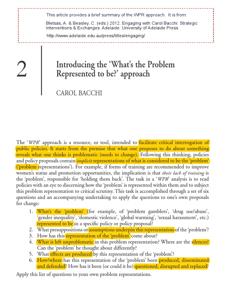 Bacchi Wpr-Summary | PDF | Gender | Gender Studies