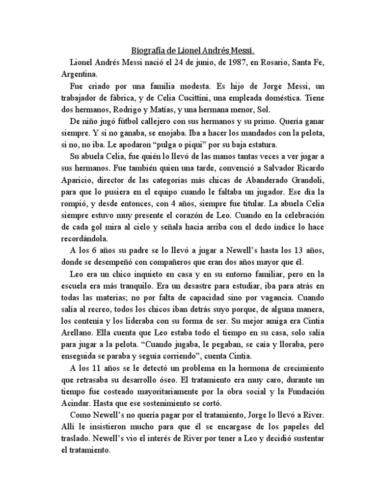 Biografía de Lionel Andrés Messi | PDF | Lionel Messi | FC Barcelona