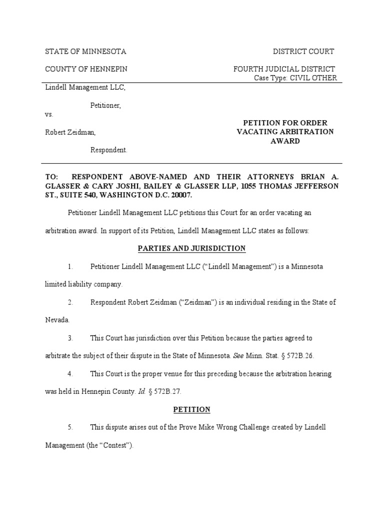 Mike Lindell Petition | PDF | Arbitration | Class Action