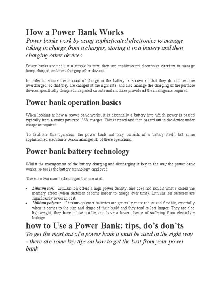 How Power Banks Function Explained | PDF | Battery Charger ...