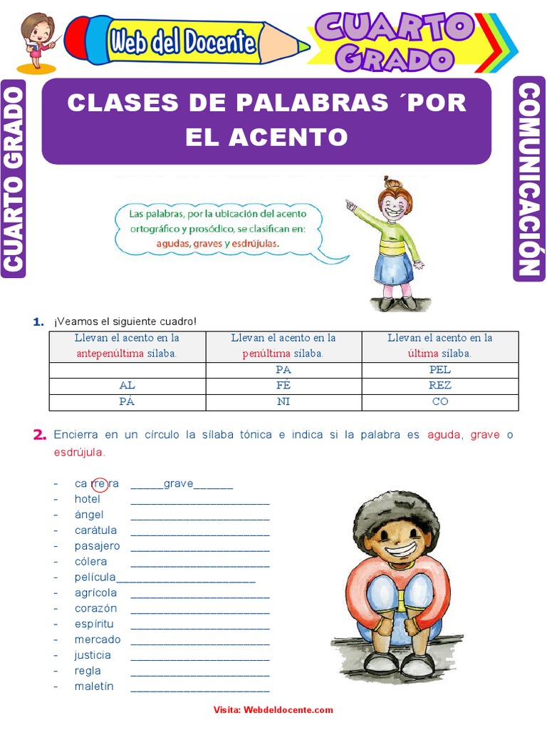Clases de Palabras Por El Acento para Cuarto Grado de Primaria | PDF