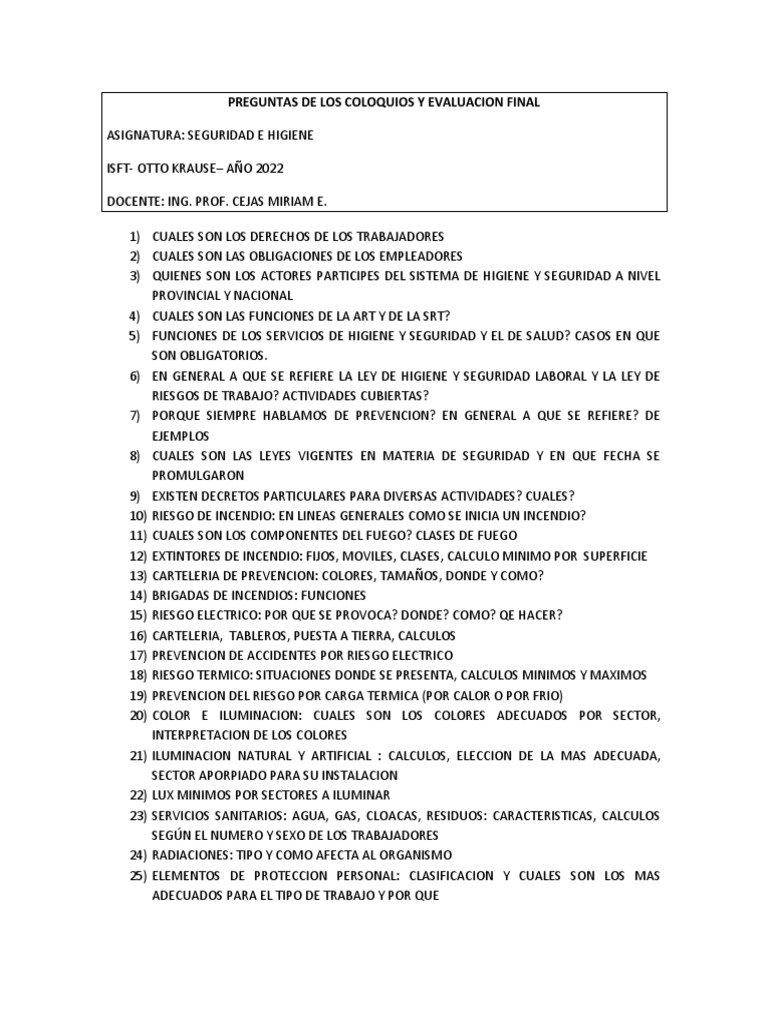 Preguntas de Los Coloquios y Evaluacion Final 2022 | PDF