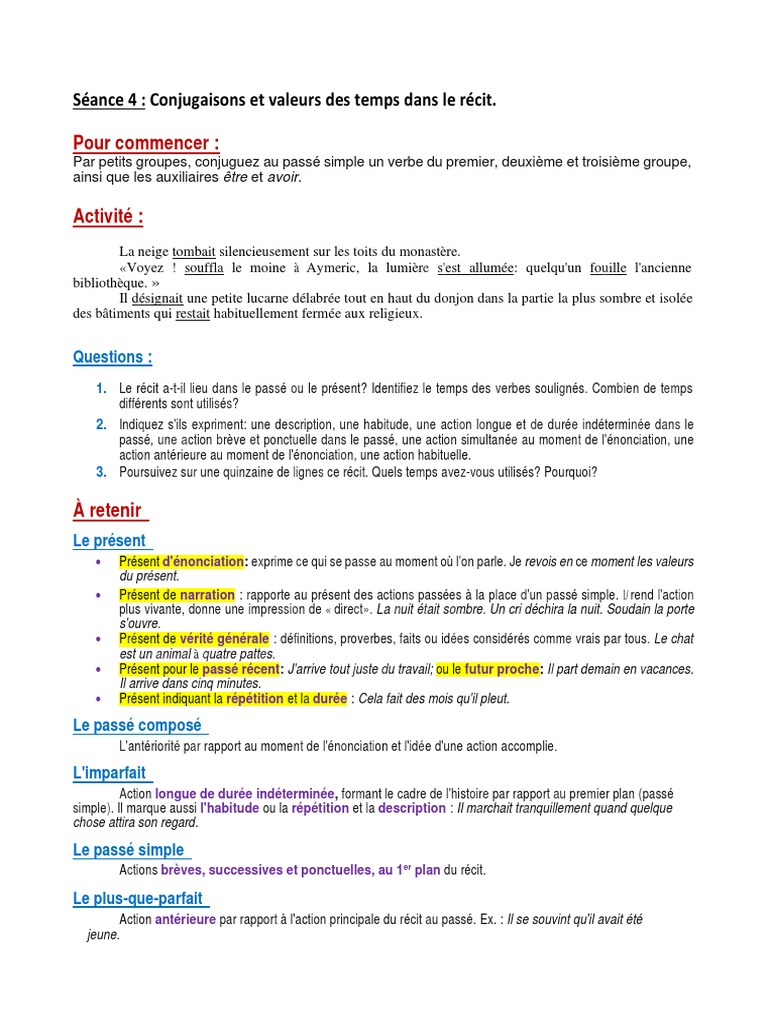 Conjugaisons et Valeurs des Temps Narratifs | PDF | Verbe | Mécanique ...