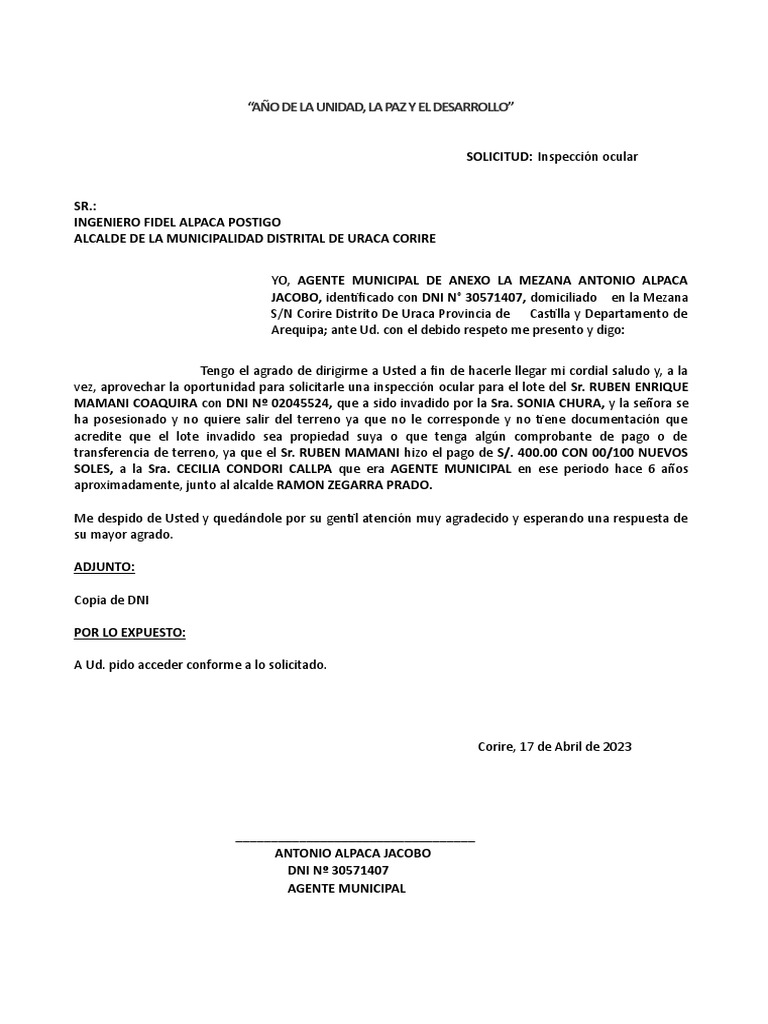 Solicitud de Inspeccion Ocular | PDF Solicitud de Inspeccion Ocular | PDF