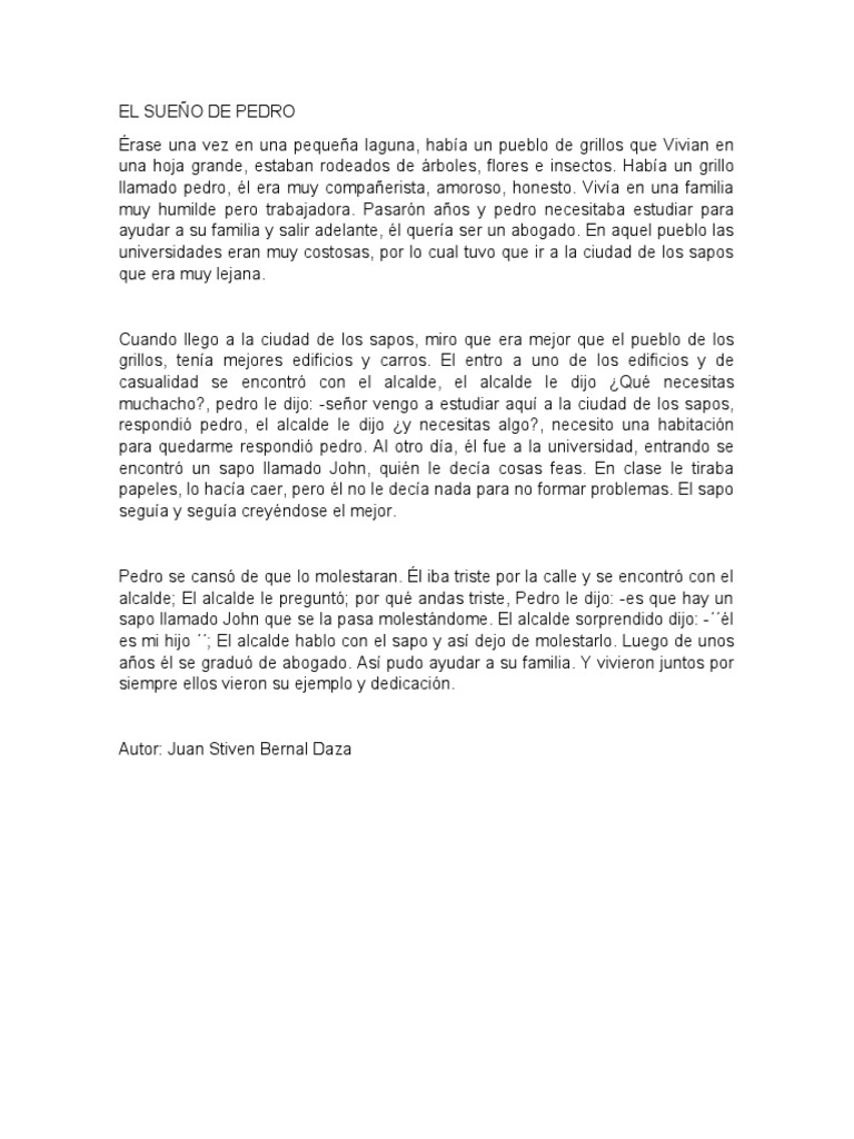 Microcuento El Sueño de Pedro Juan Bernaldocx | PDF