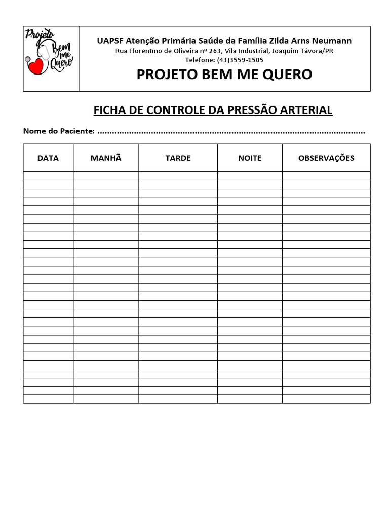 Ficha Controle Pressão Arterial | PDF