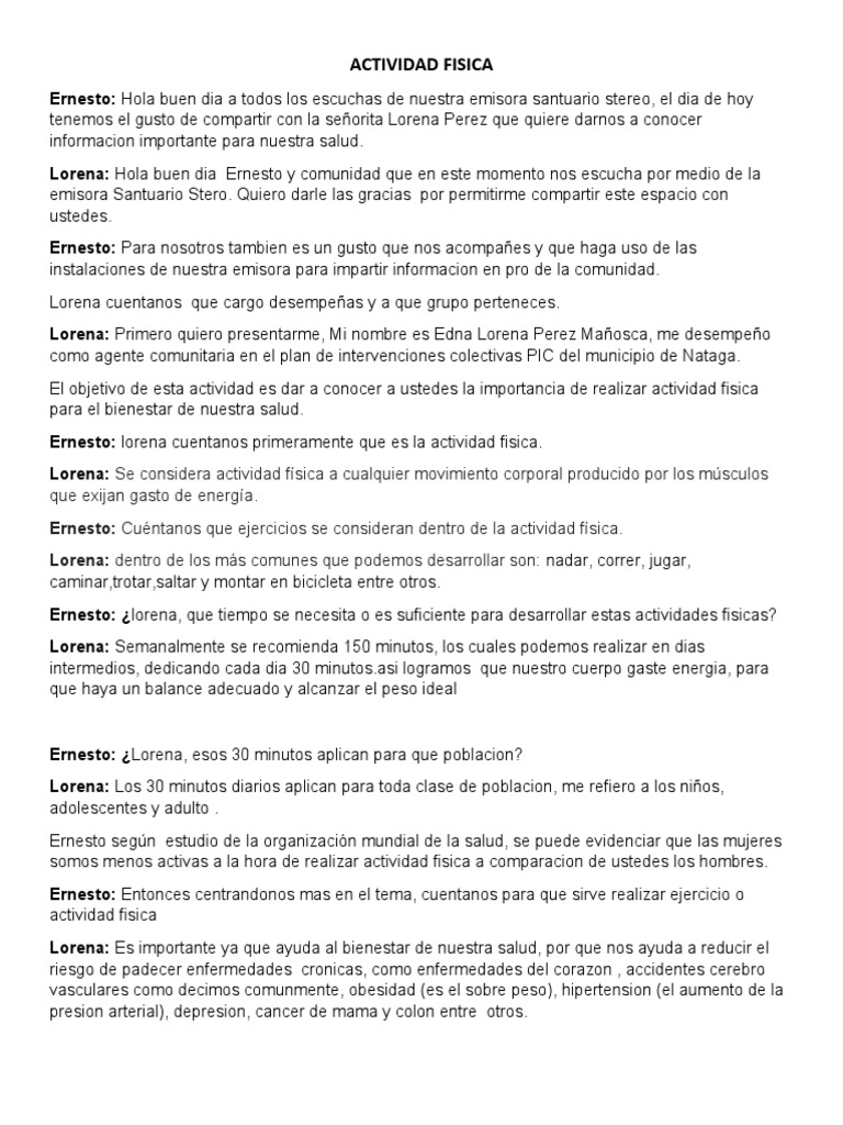 Guion Actividad Fisica | PDF | Alimentos | Índice de masa corporal Guion Actividad Fisica | PDF | Alimentos | Índice de masa corporal