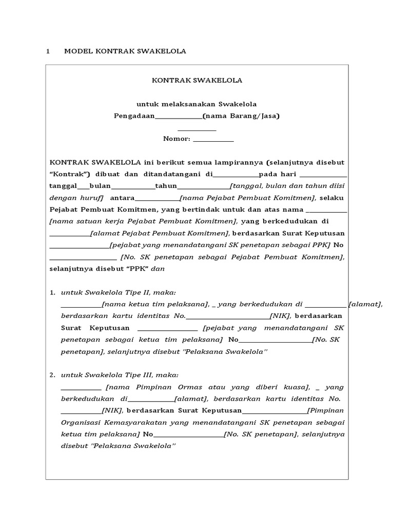 Kontrak Swakelola Tipe II dan III | PDF