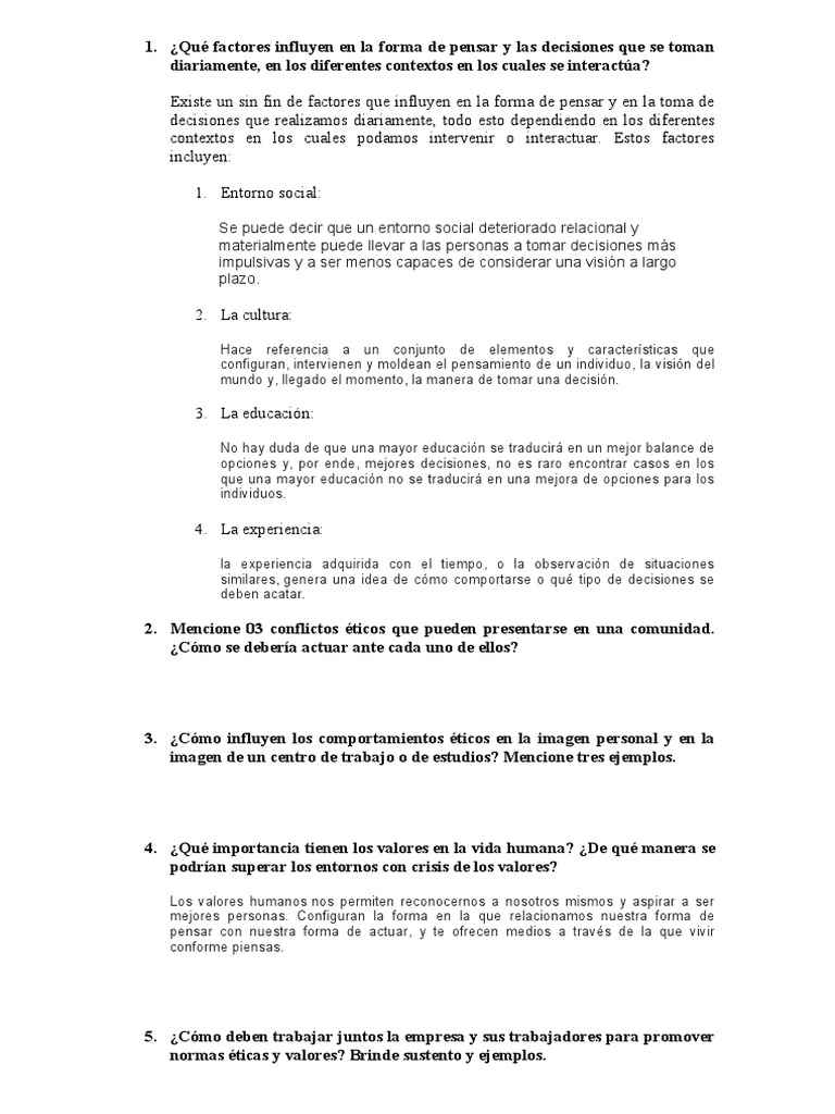Qué Factores Influyen en La Forma de Pensar y Las Decisiones Que Se Toman Diariamente ...