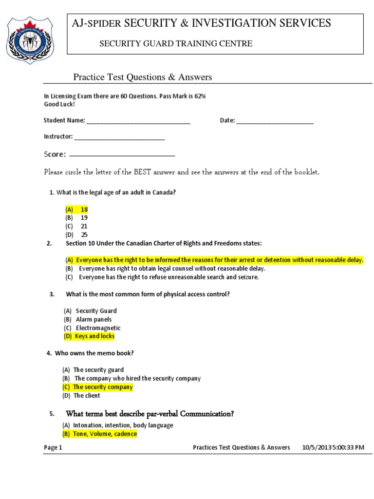 In Licensing Exam There Are 60 Questions (1) - 1 | PDF | Security Guard ...
